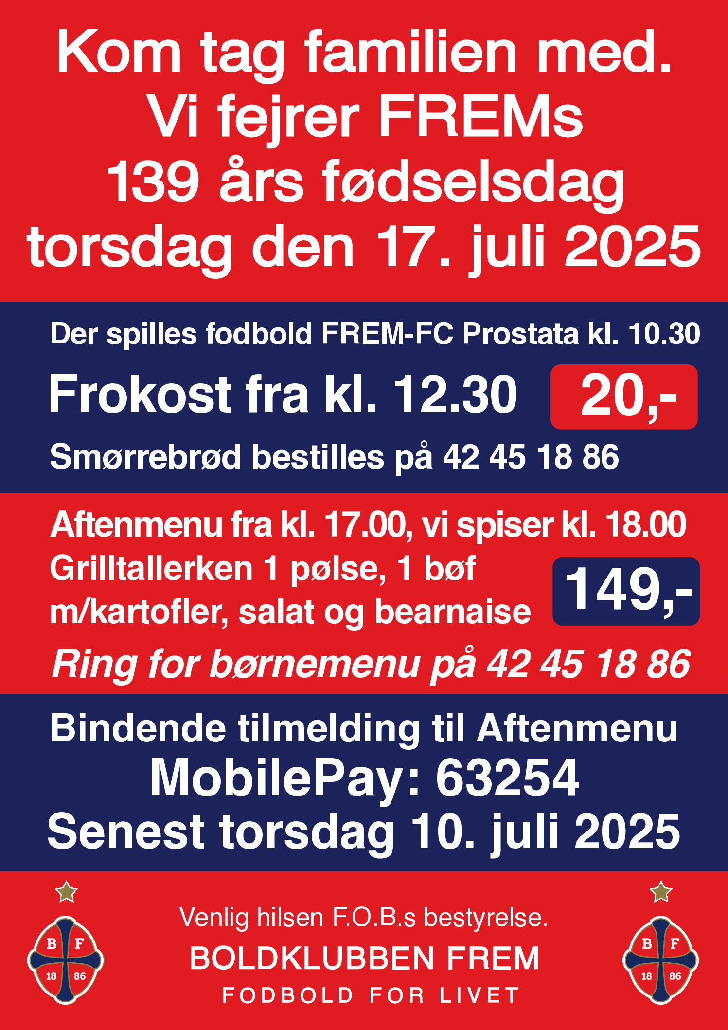 Husk sidste tilmelding til FREMs fødselsdag den 17. juli er på torsdag den 10. juli. - BK FREM